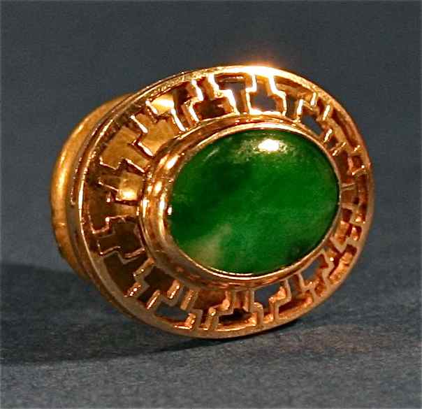 Busacca Gallery: Vintage Faceted Jade Gold Tie Tack Safety Pin For Men