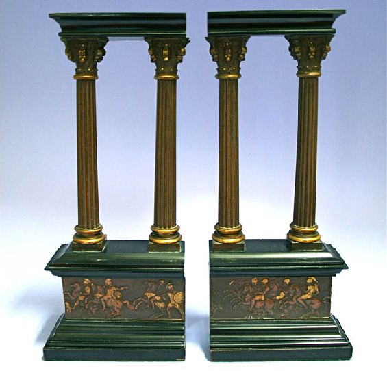 Busacca Gallery: Antique Roman Pillar Bookends of Bronze and Black Marble