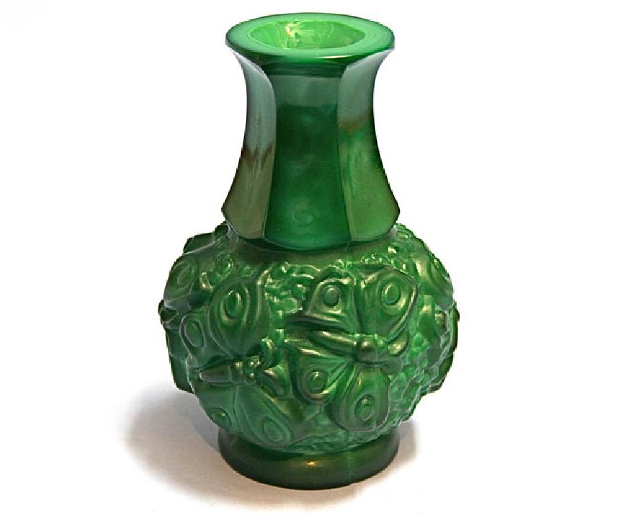 Busacca Gallery: Antique art deco pressed molded glass malachite glass vase