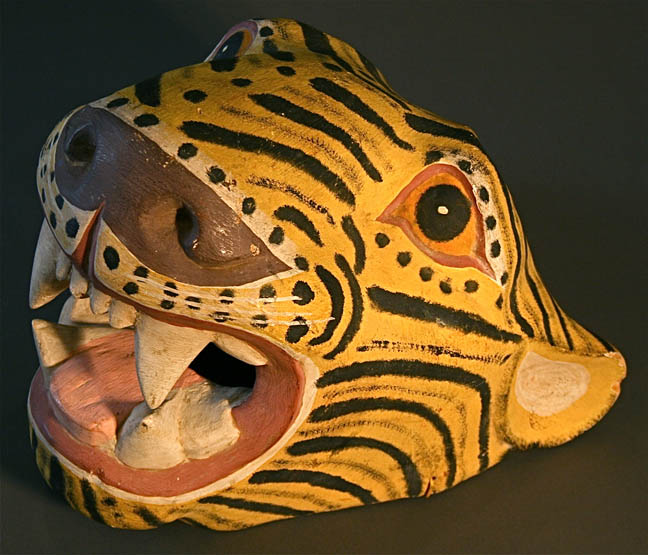 Busacca Gallery: Antique Hand Carved Cat Tiger Painted Wooden Head Mask