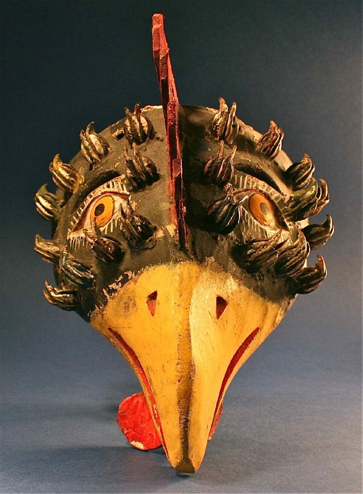 Busacca Gallery: Antique Mexican Decorated Folk Art Wood Bird Rooster Mask